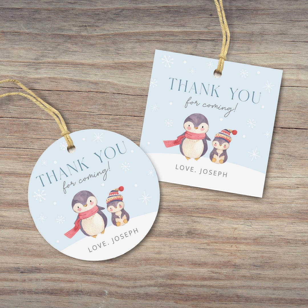 Penguin Birthday Favor Tags, Christmas Party Thank You Notes, Winter ...