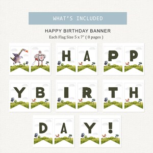 Dragon Happy Birthday Banner, Dragon and Knight Birthday Bunting Banner ...