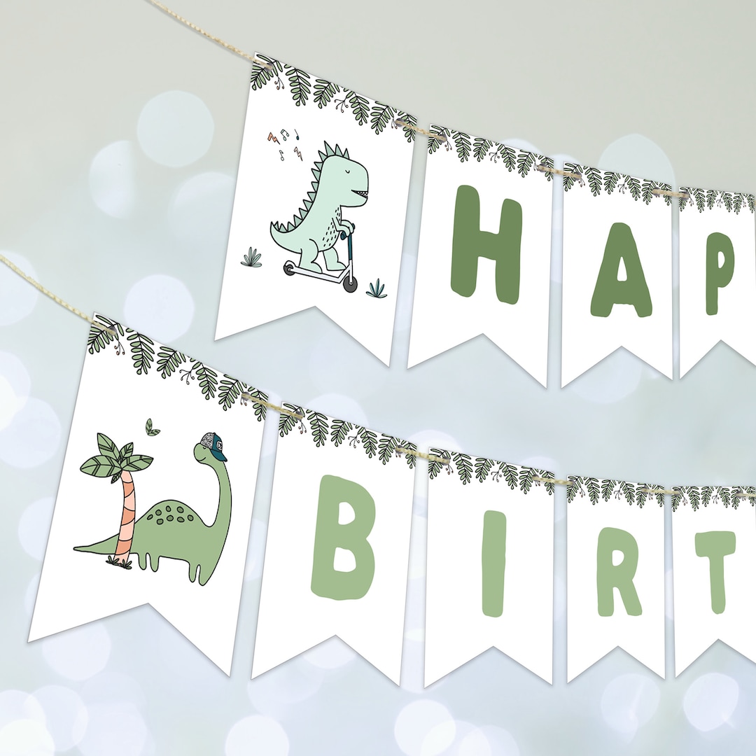 Editable Dinosaur Happy Birthday Banner, Dinosaur Party Bunting Banner ...