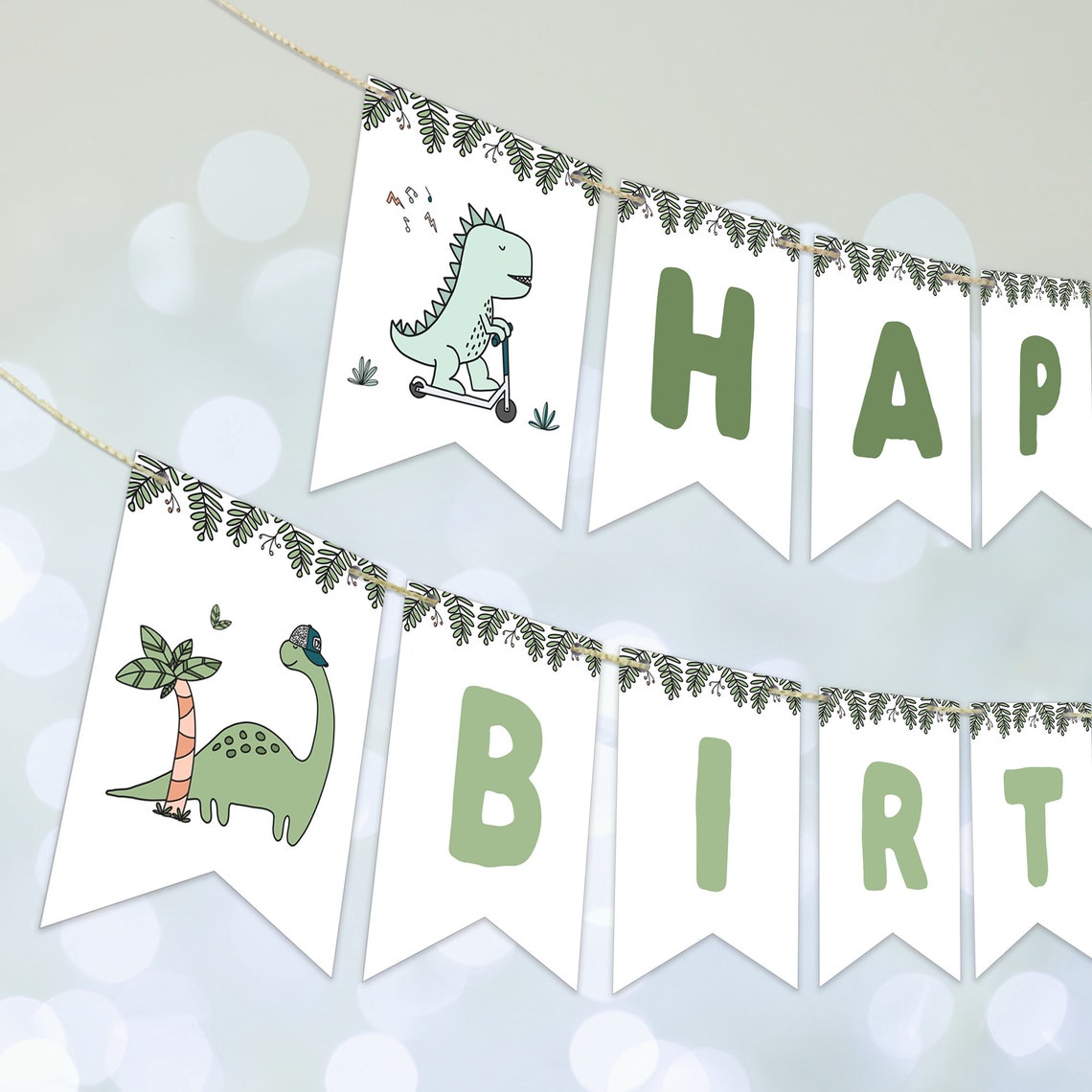 Editable Dinosaur Happy Birthday Banner, Dinosaur Party Bunting Banner ...