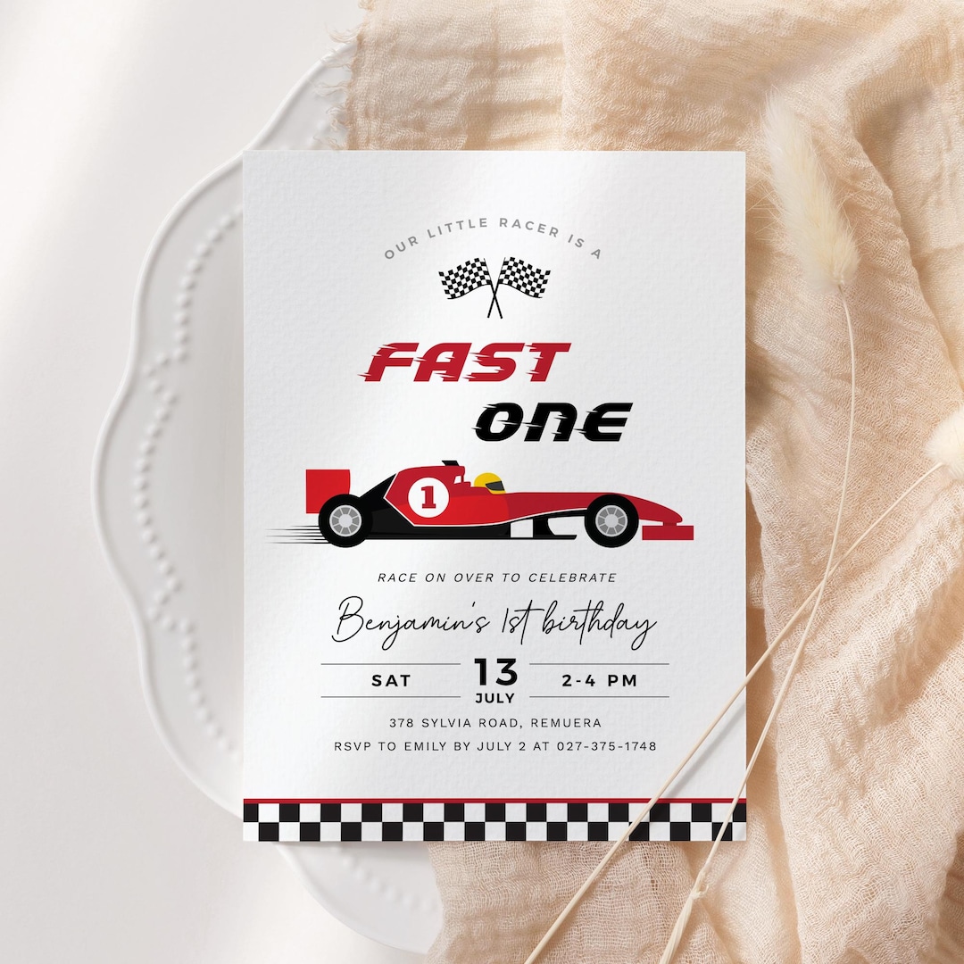 Fast One Birthday Invitation, Race Car Party Invite, Race on Over, Boy ...