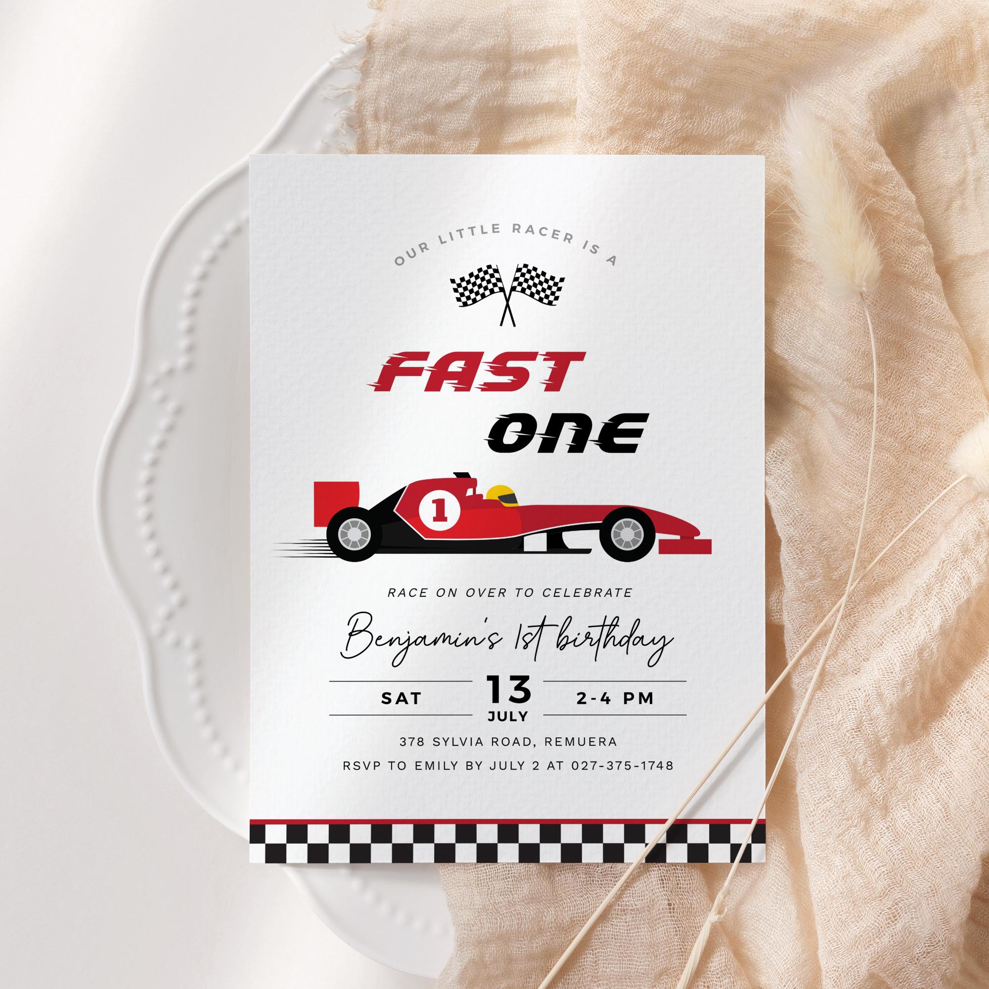Fast One Birthday Invitation, Race Car Party Invite, Race on Over, Boy ...