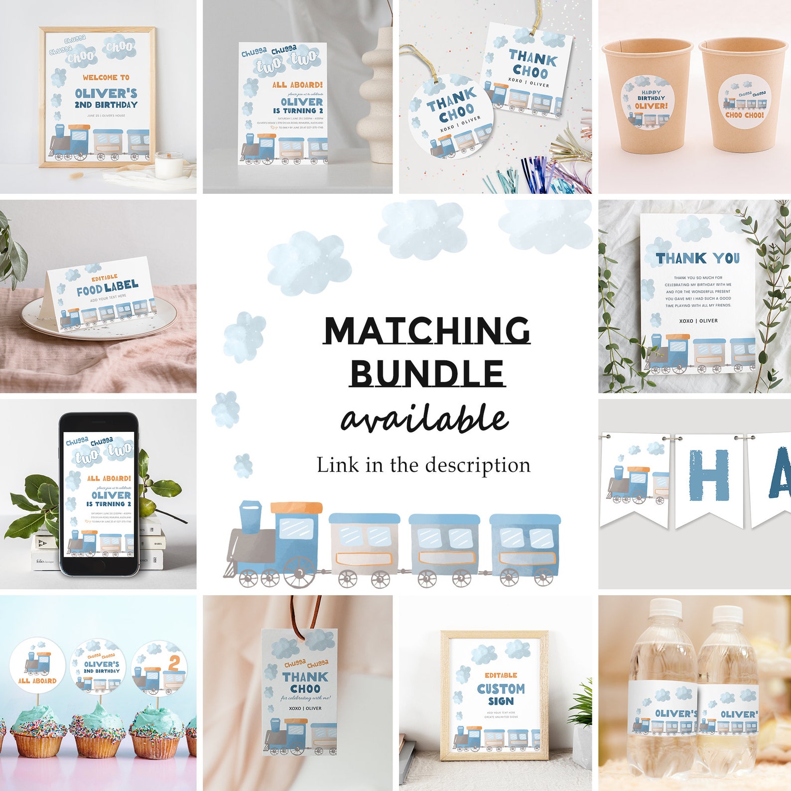 Editable Train Birthday Food Label, Choo Choo Train Party Folded Card ...