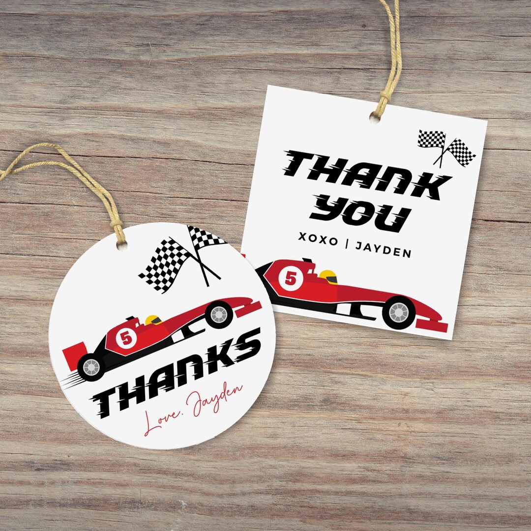 Race Car Birthday Favor Tags, Racing Car Gift Tags, Race on Over, Boy Birthday, 2x2, Instant ...