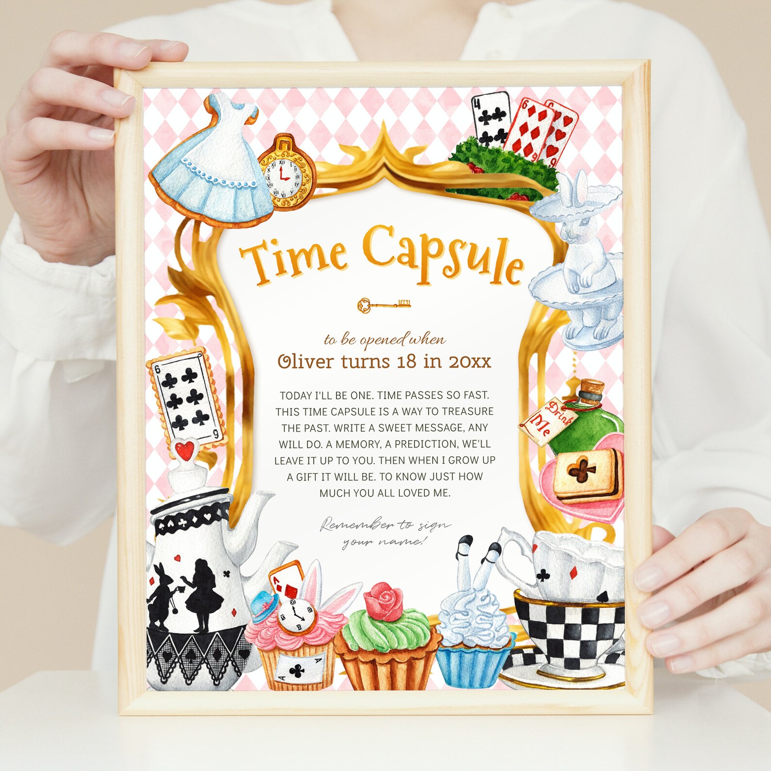 Editable Alice in Wonderland Time Capsule Sign, Matching Message Cards ...