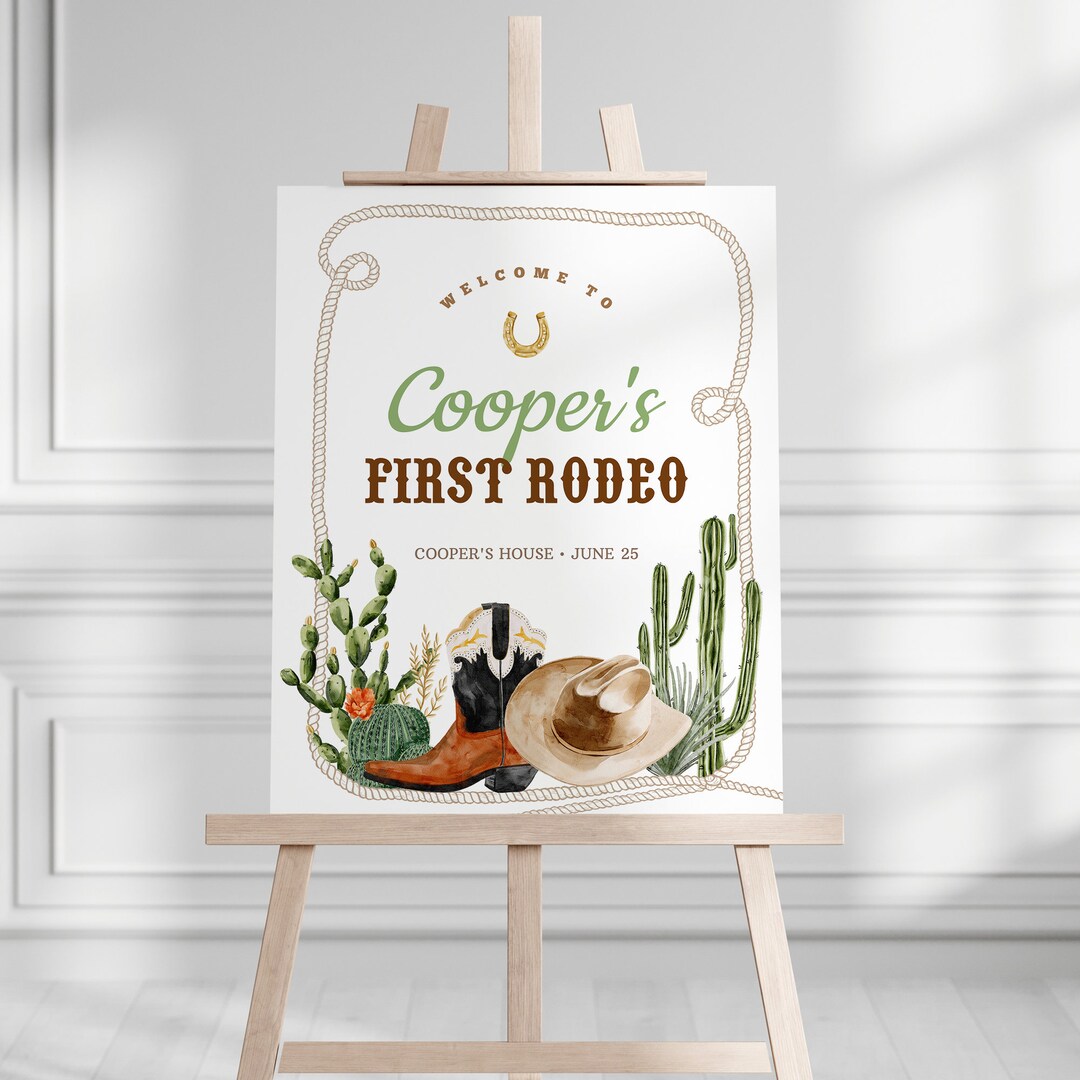 Editable My First Rodeo Birthday Welcome Sign, Cowboy Party Welcome ...