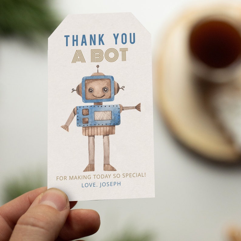 Editable Robot Party Favor Tags, Robot Birthday Gift Tags, Robot Tags ...