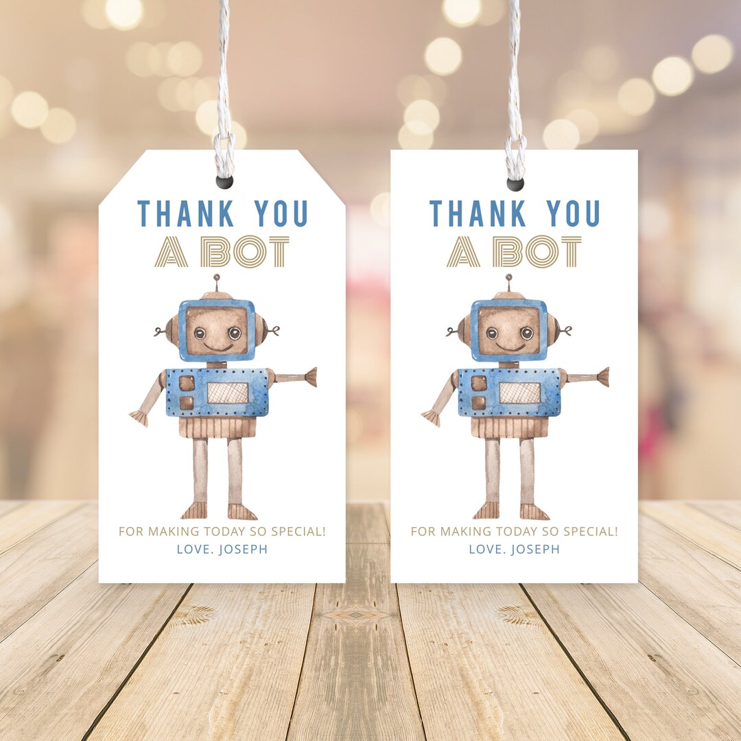 Editable Robot Party Favor Tags, Robot Birthday Gift Tags, Robot Tags ...