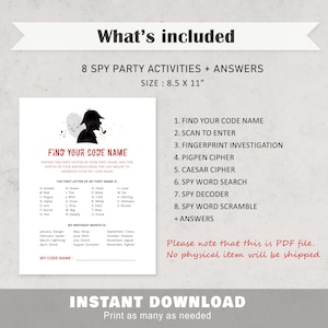Printable Spy Party Activities, Secret Agent Birthday Games, Detective ...