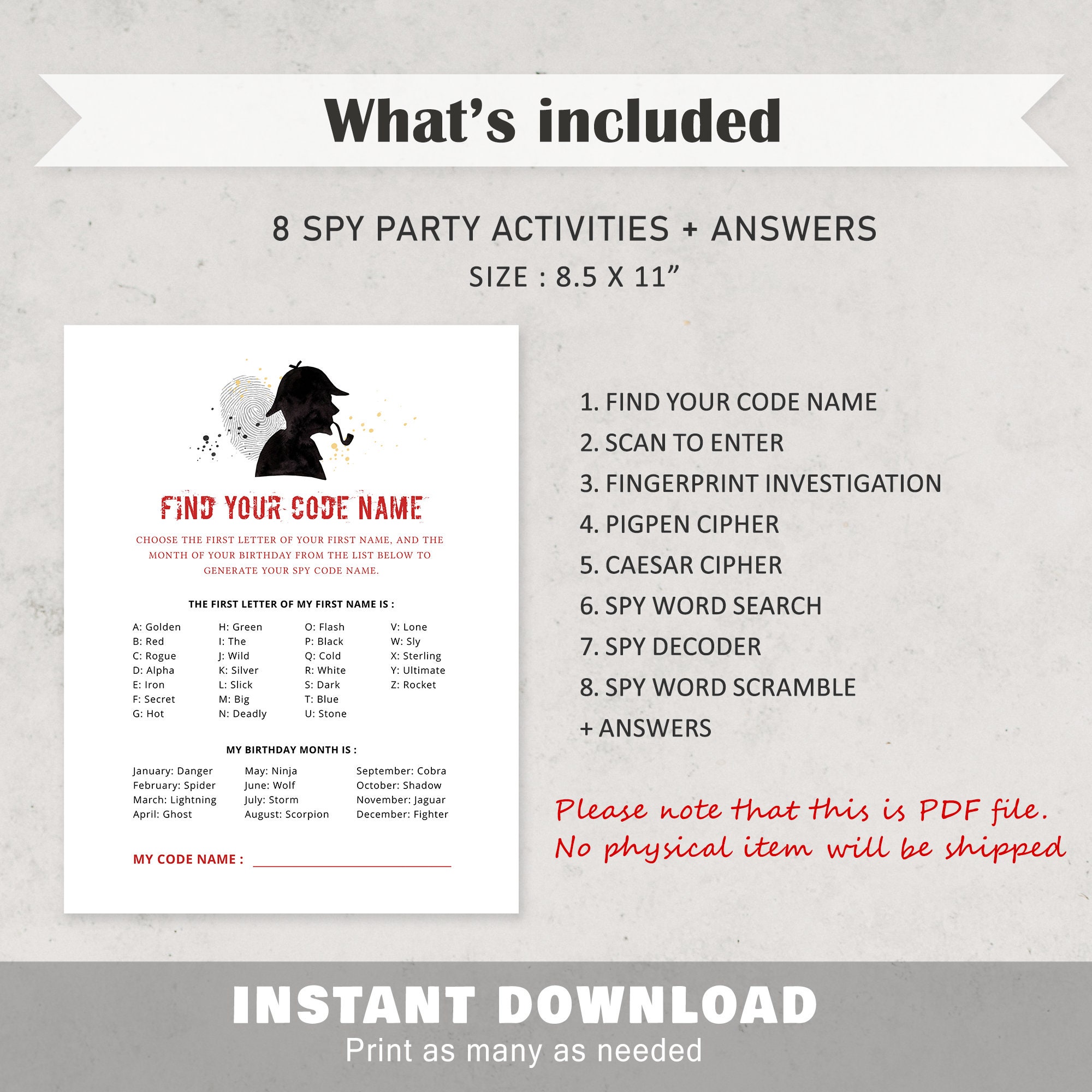 Printable Spy Party Activities, Secret Agent Birthday Games, Detective ...