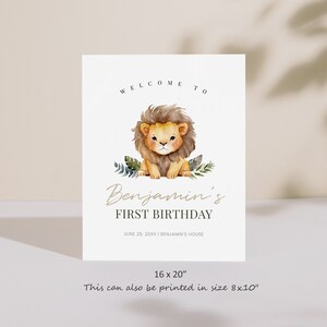 Editable Lion Birthday Welcome Sign, Minimalist Wild One Welcome Board ...