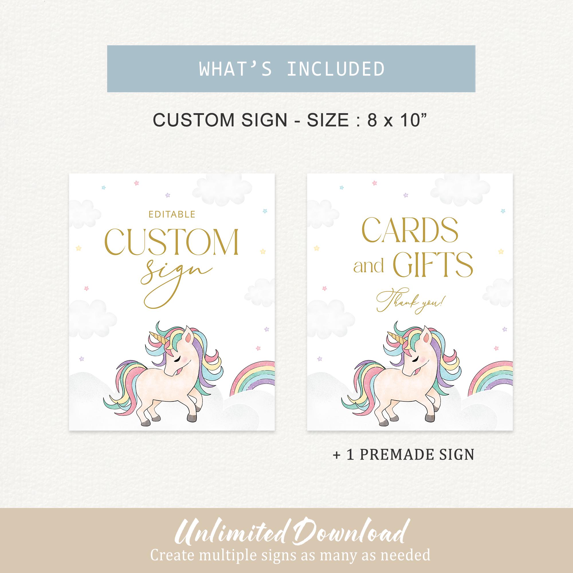 Unicorn Birthday Party Custom Sign, Unicorn and Rainbow Table Sign ...
