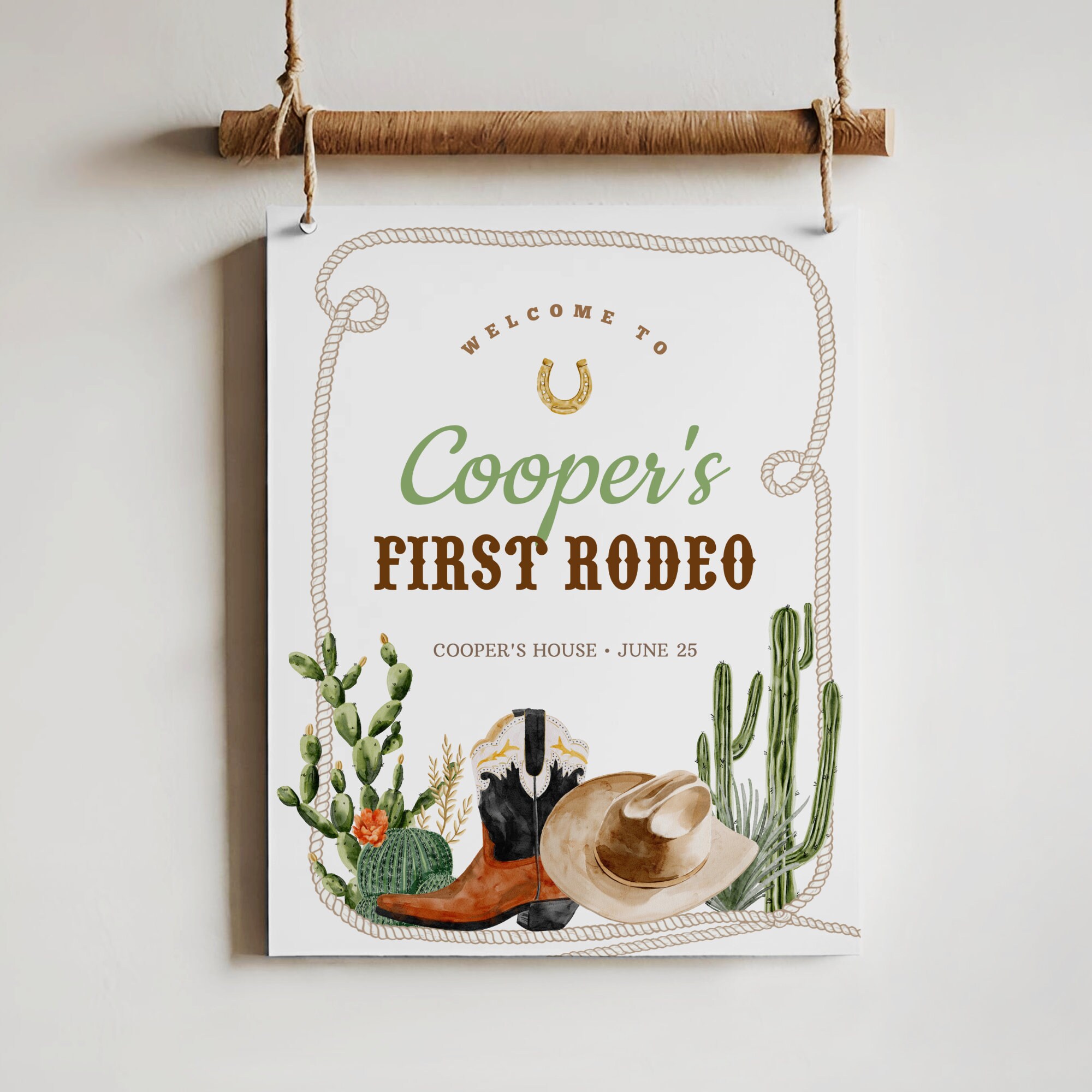Editable My First Rodeo Birthday Welcome Sign, Cowboy Party Welcome ...