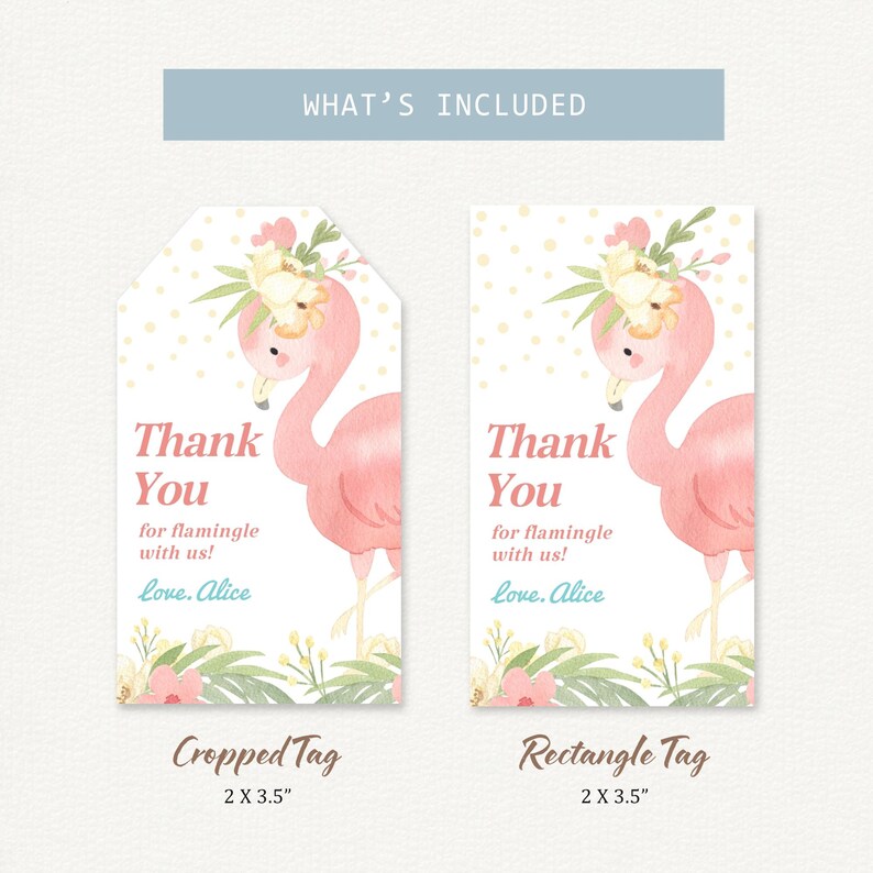 Flamingo Birthday Favor Tags, Summer Birthday Thank You Note, Pink Gift ...