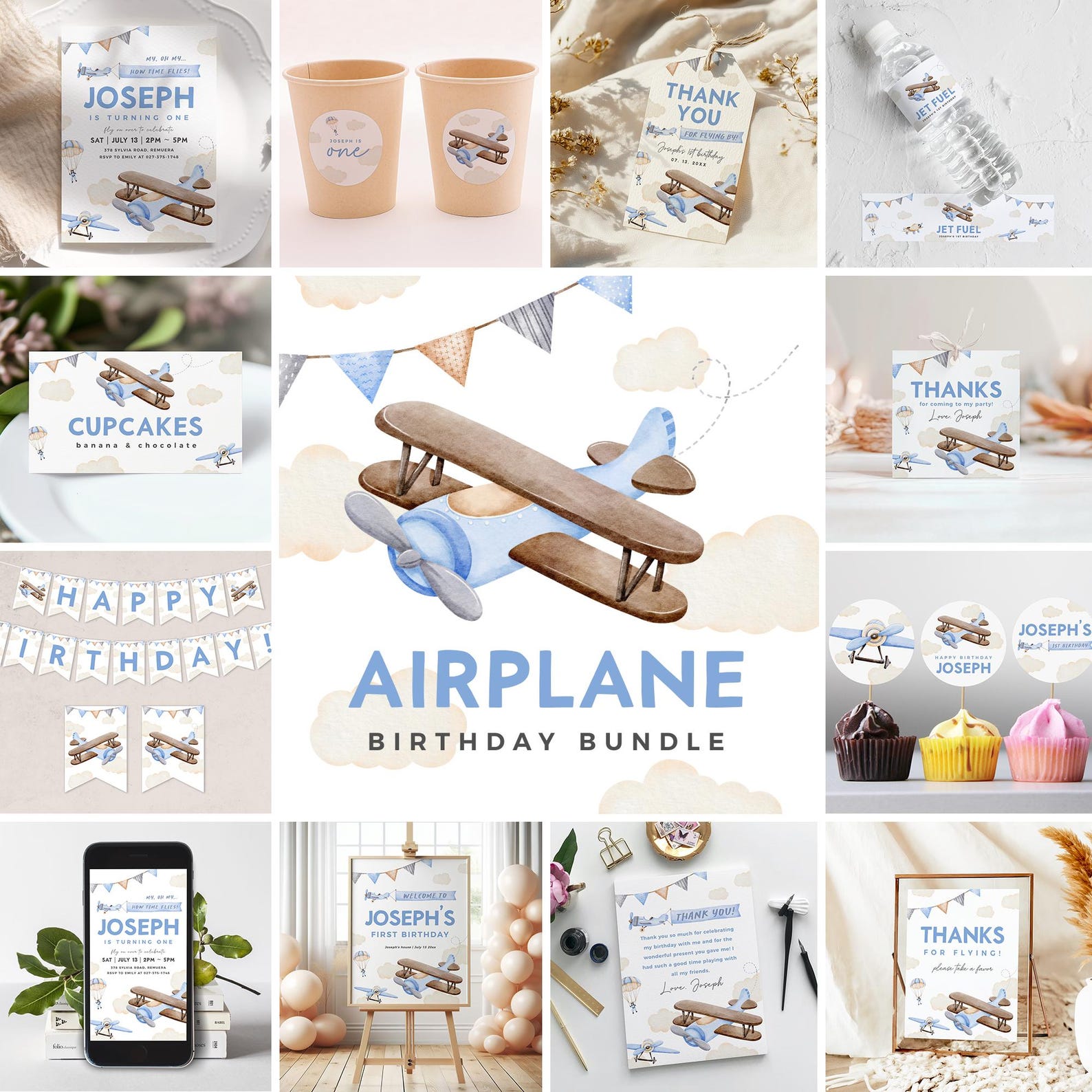 Airplane Birthday Bundle, Pilot Themed Party Collection, Boy Birthday ...