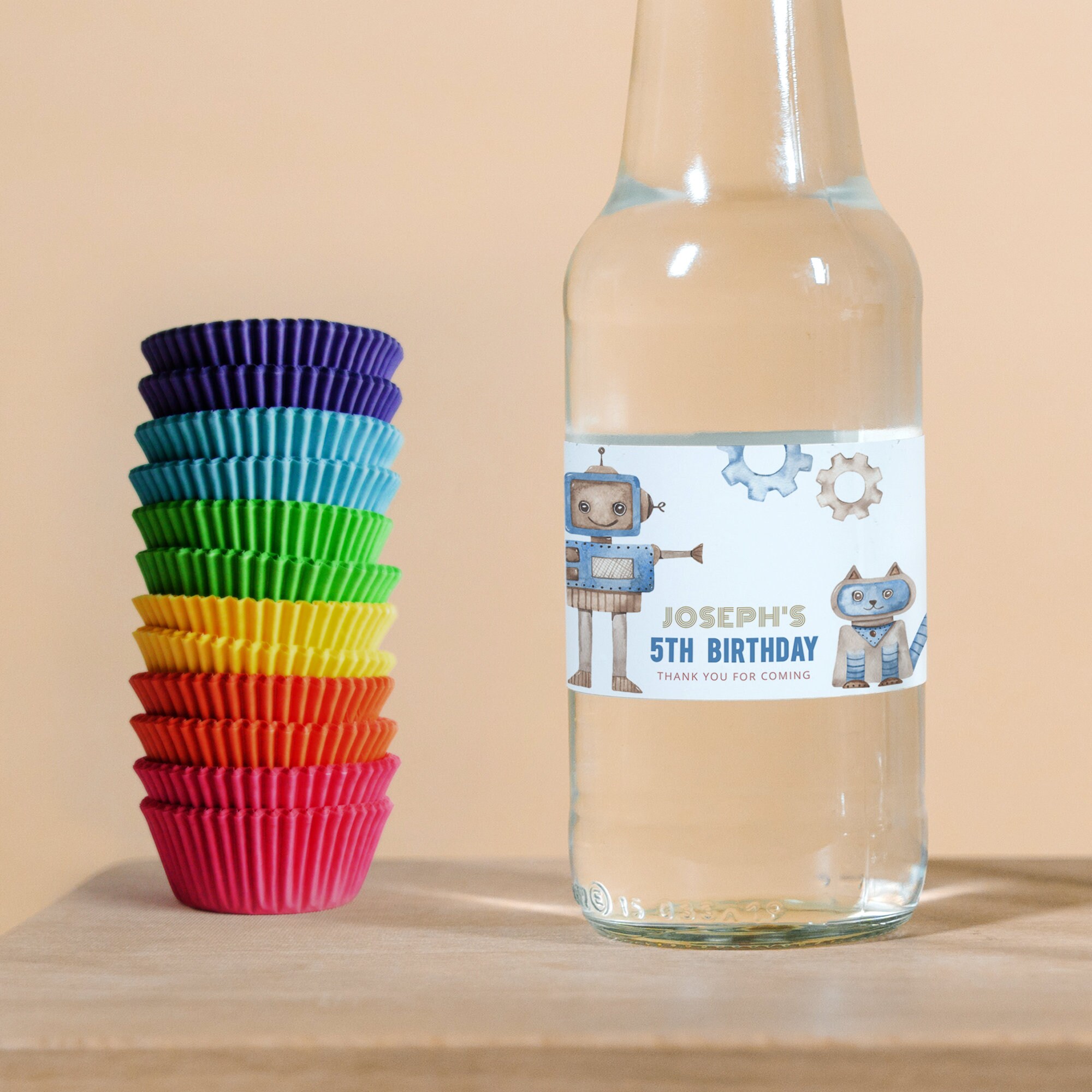 Editable Robot Water Bottle Labels, Robot Party Drink Labels, Kids ...