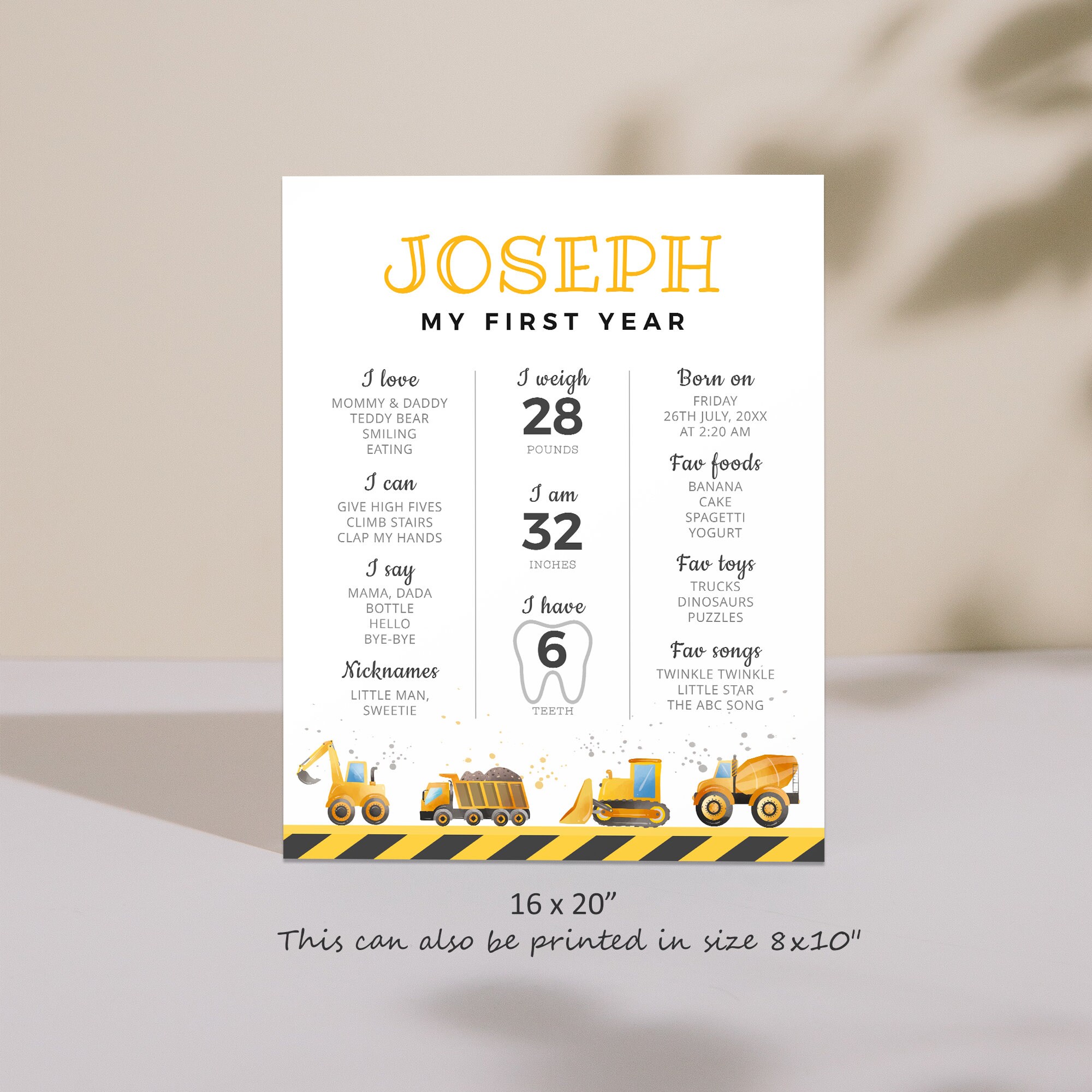 Editable Construction Birthday Milestone Sign, Digger Birthday ...