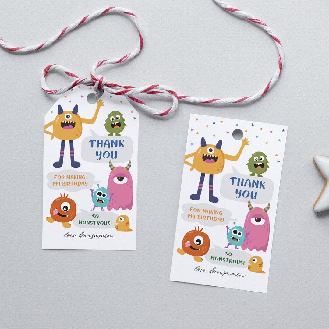 Editable Monster Birthday Favor Tags, Monster Party Thank You Notes ...