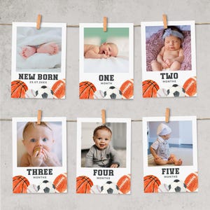 Sports Theme Birthday Monthly Photo Banner, Sports Party Milestone ...
