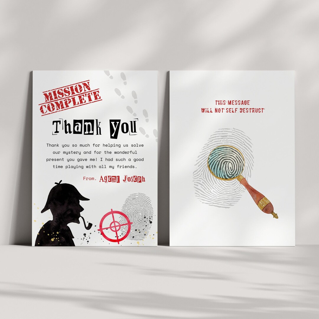 Editable Spy Birthday Thank You Card, Modern Secret Agent Party Thank ...