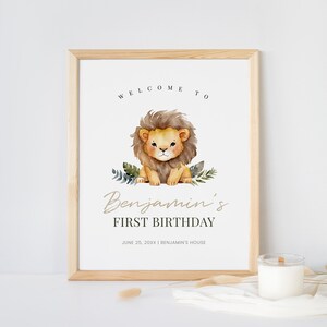 Editable Lion Birthday Welcome Sign, Minimalist Wild One Welcome Board ...