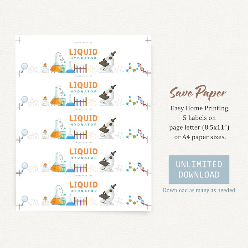 Science Birthday Water Bottle Label, Mad Scientist Party Water Bottle ...