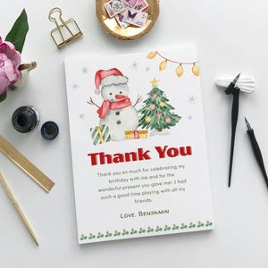 Editable Snowman Thank You Card, Christmas Party Thank You Note, Winter ...