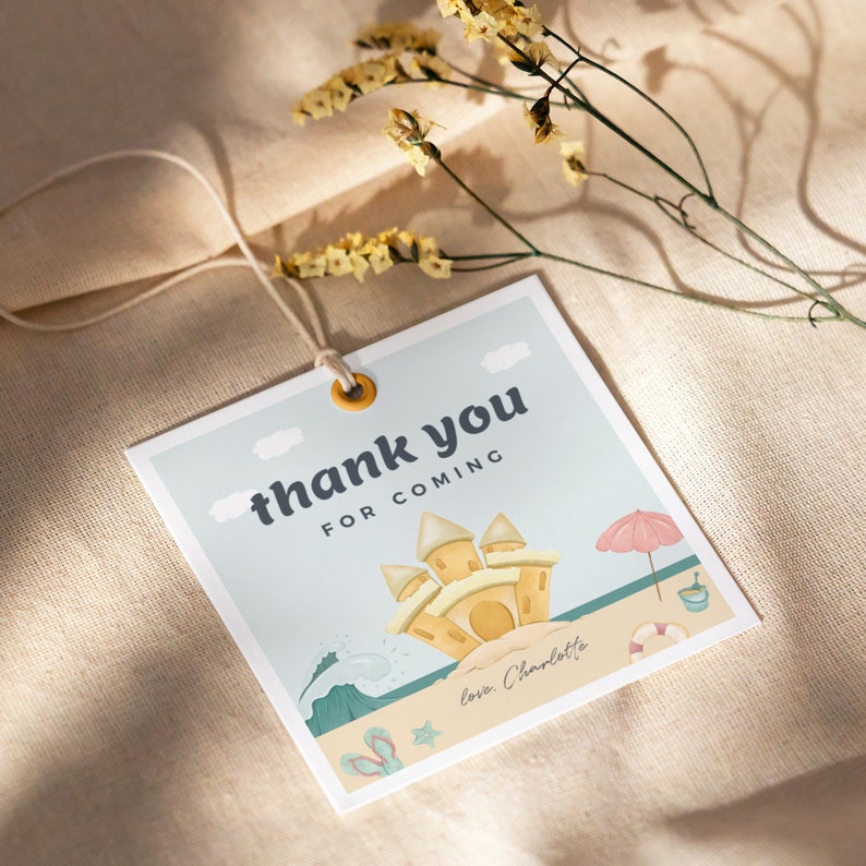 Editable Beach Birthday Favor Tags Beach Party Thank You - Etsy