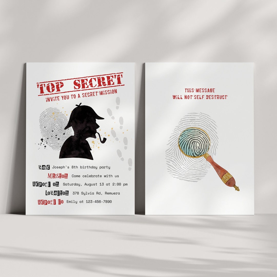 Editable Spy Birthday Party Invitation, Modern Secret Agent Party ...