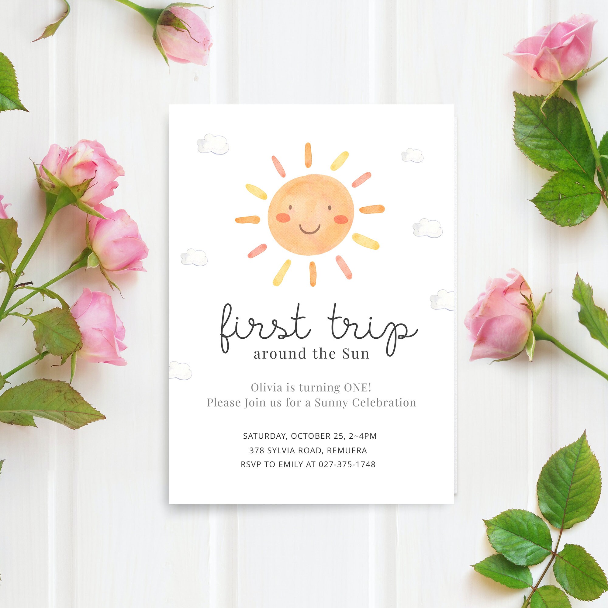 Editable Sunshine Birthday Invitation, Sunshine Party Invitation, First ...