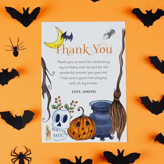 Editable Halloween Birthday Thank You Card Halloween Party - Etsy