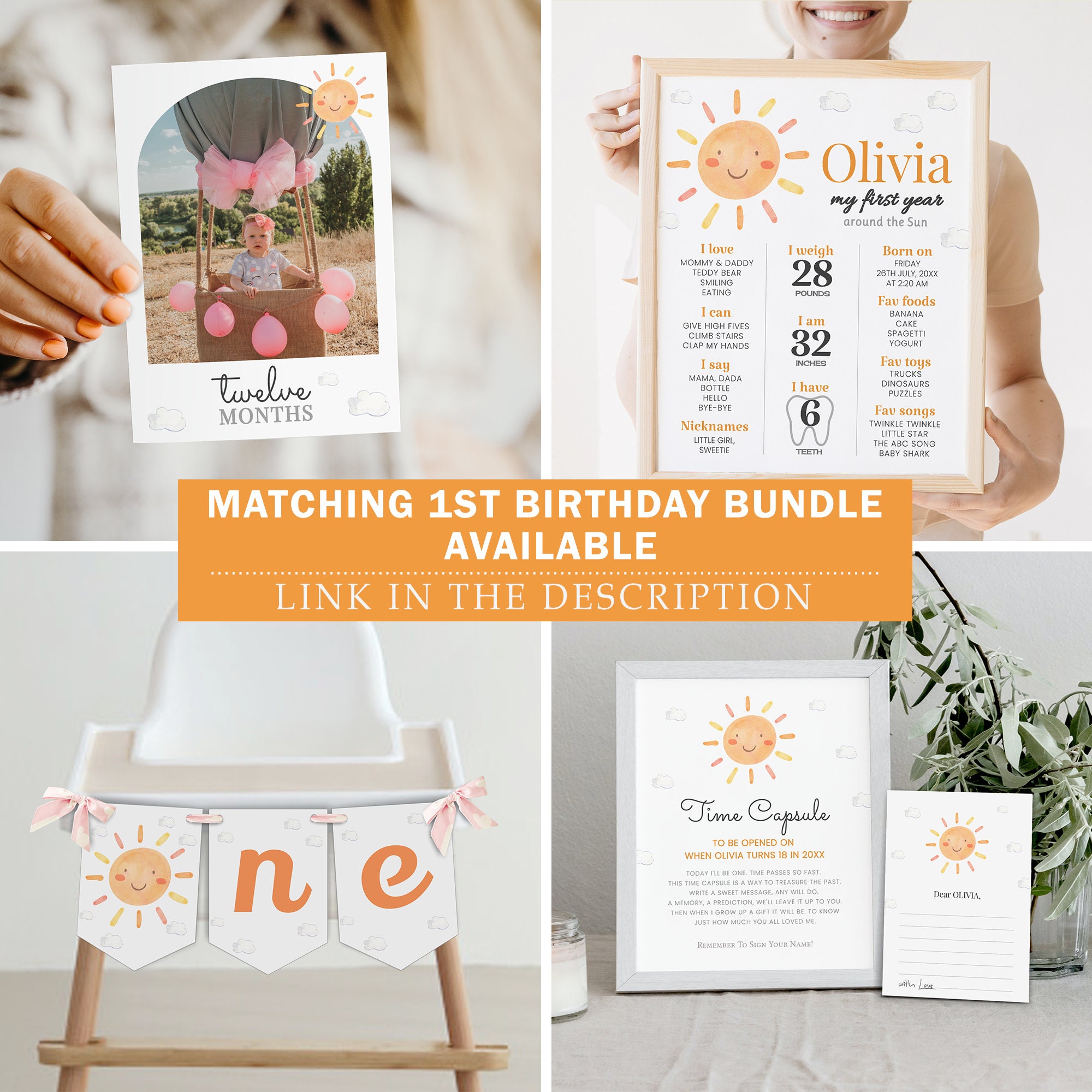 Editable Sunshine Milestone Sign, Photo Milestone Poster, Modern First ...