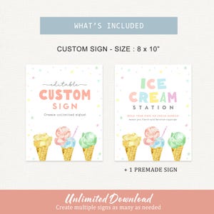 Editable Ice Cream Birthday Custom Sign, Ice Cream Station Table Sign ...