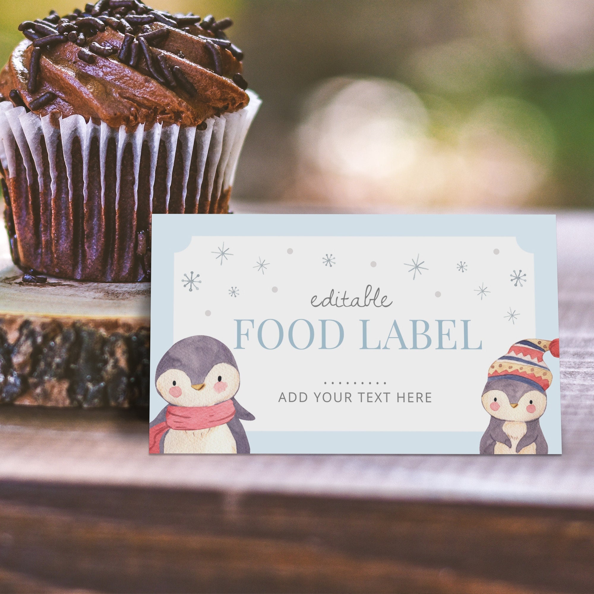 Editable Penguin Food Label, Christmas Folded Card, Winter Party Place ...