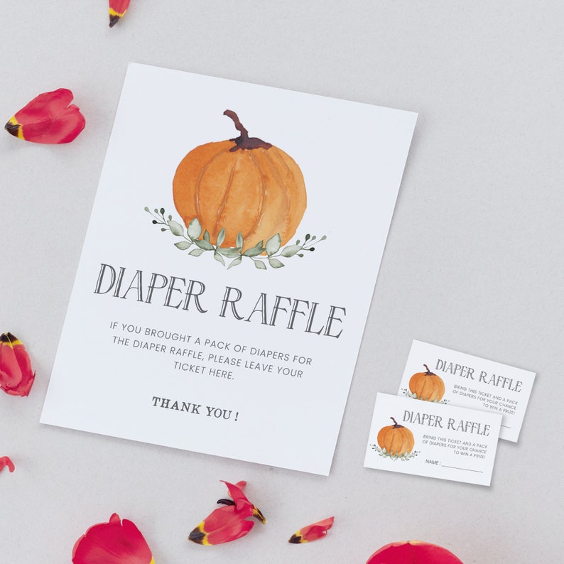 Pumpkin Baby Shower Diaper Raffle Sign & Matching Ticket - Etsy
