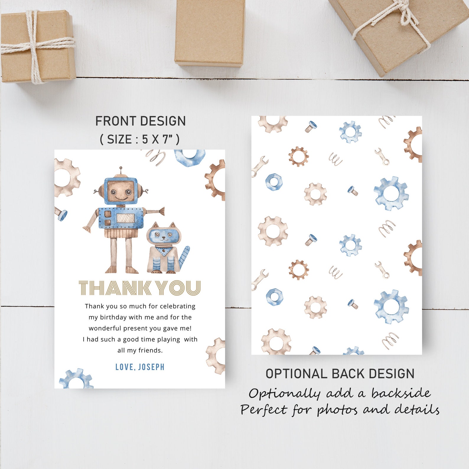 Editable Robot Party Thank You Card, Robot Birthday Thank You Note ...