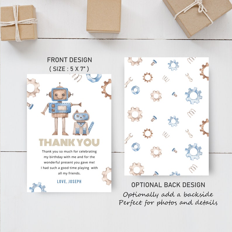 Editable Robot Party Thank You Card Robot Birthday Thank You - Etsy