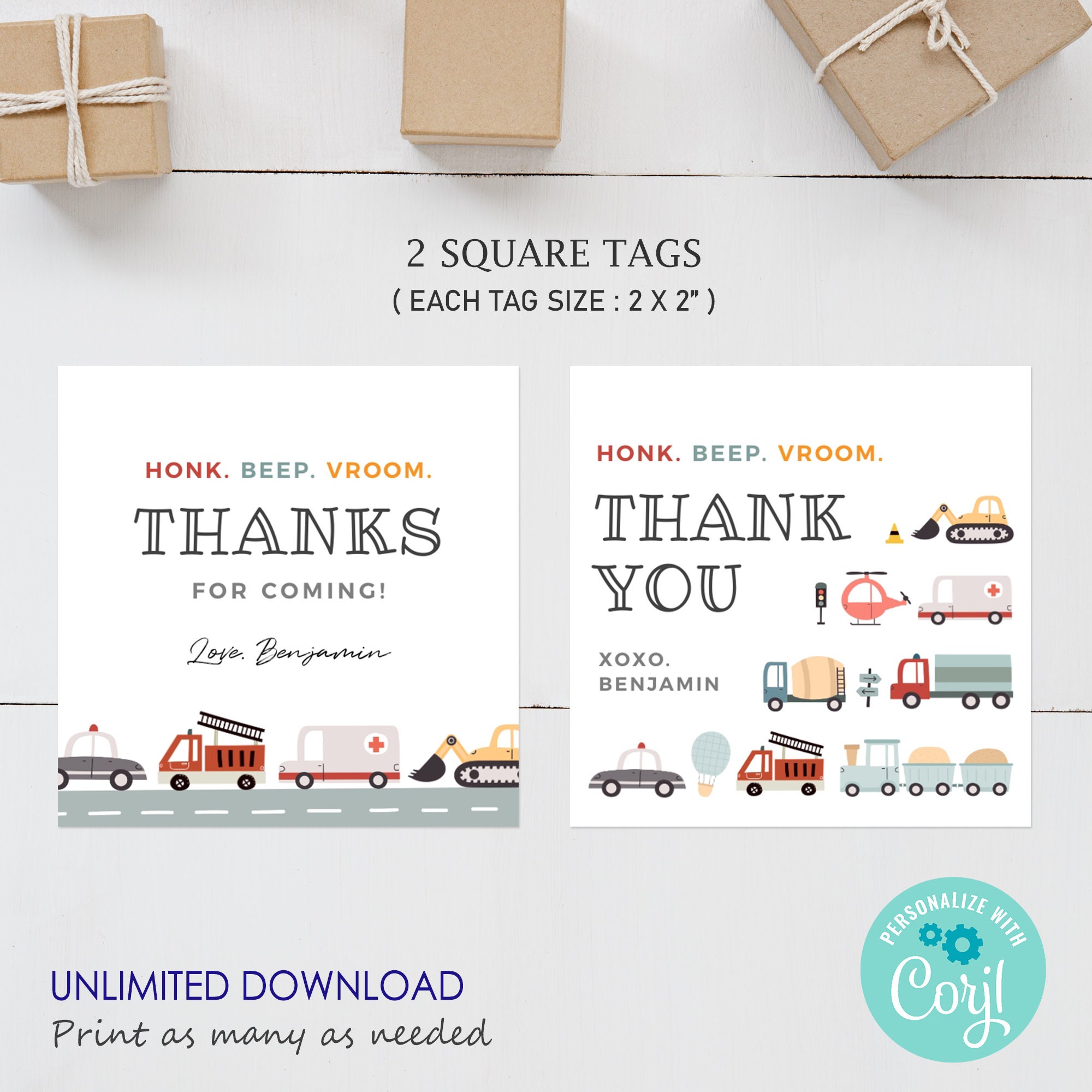 Editable Transportation Birthday Favor Tags, Minimalist Transportation ...