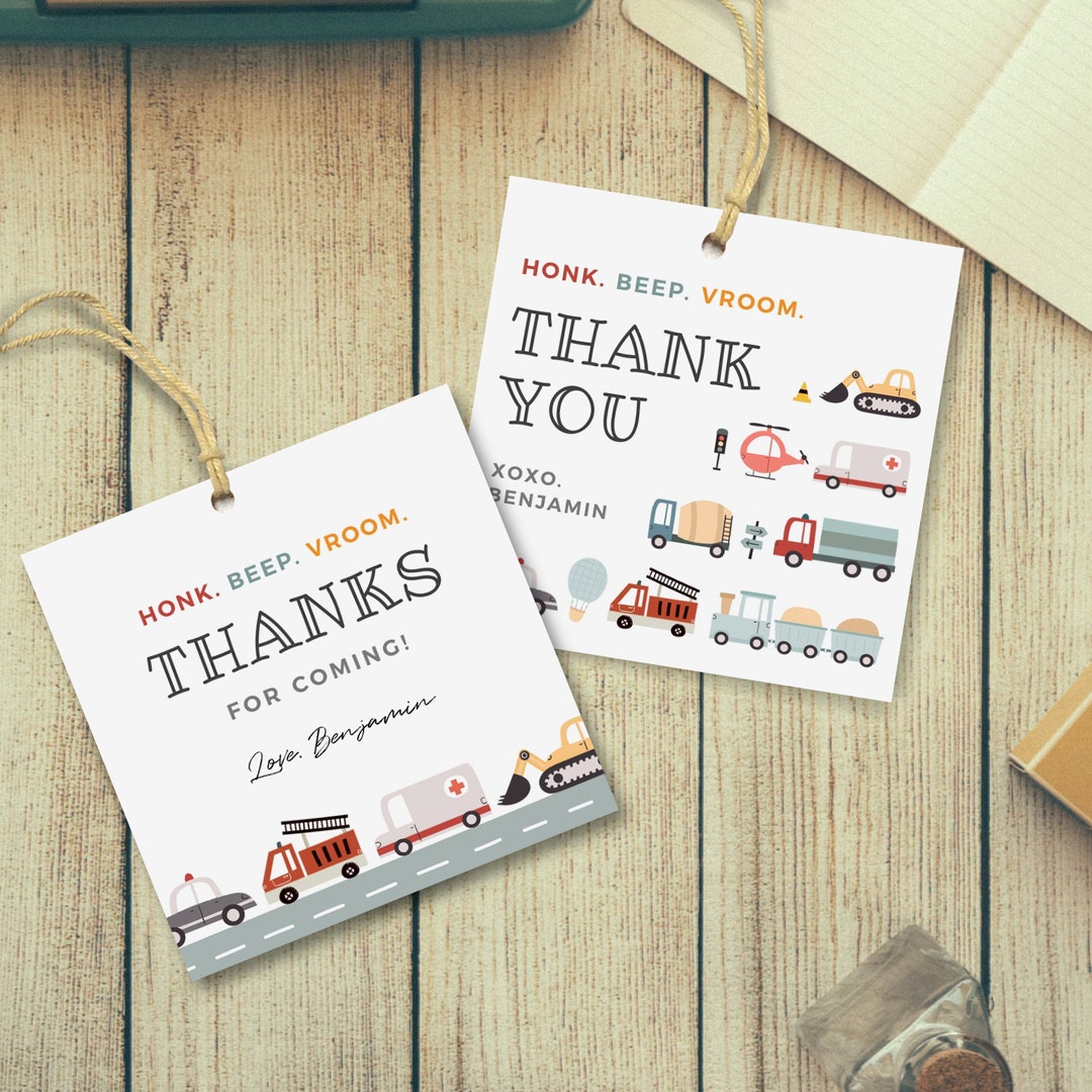 Editable Transportation Birthday Favor Tags, Minimalist Transportation ...