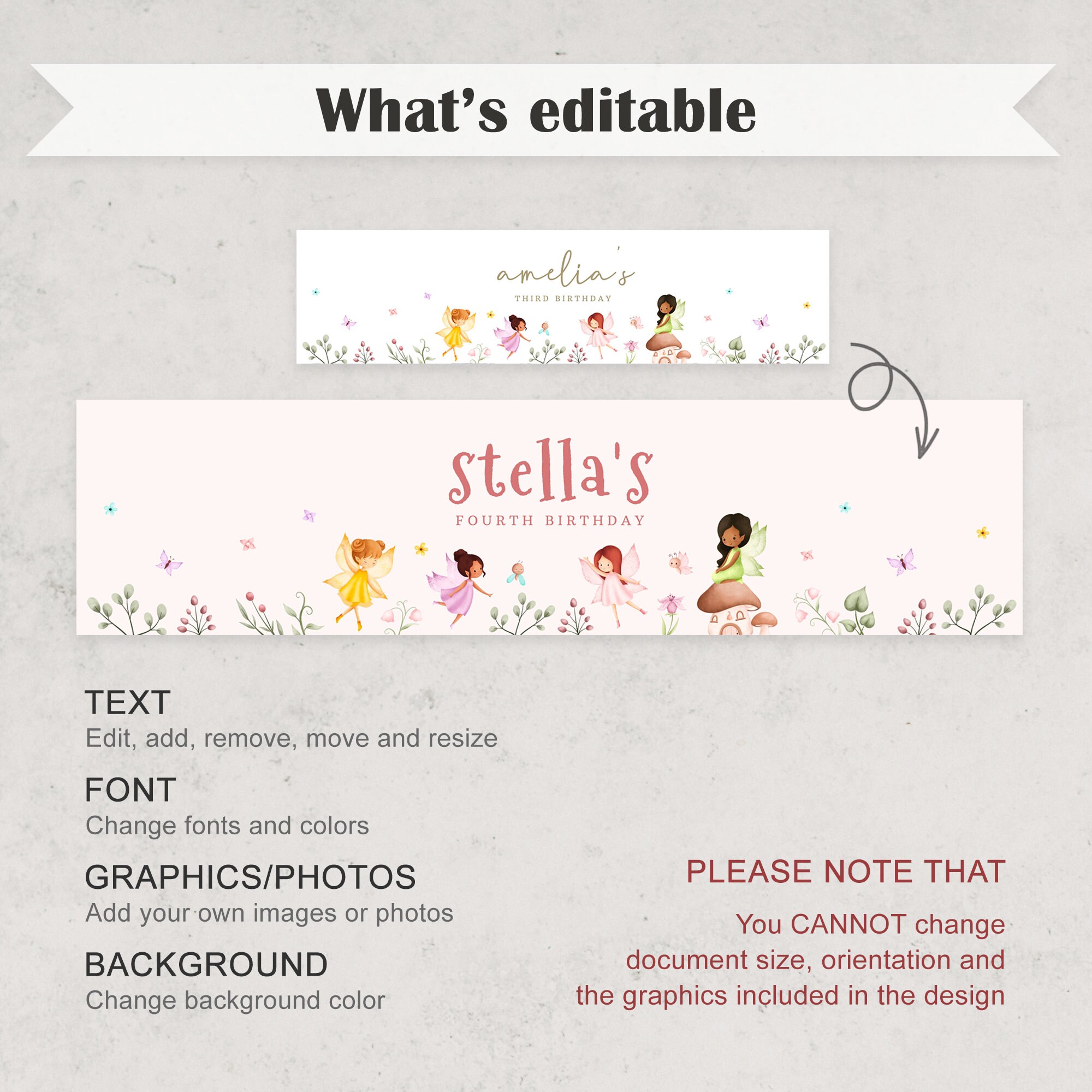 Editable Fairy Birthday Water Bottle Label, Magical Fairy Garden, Girl ...