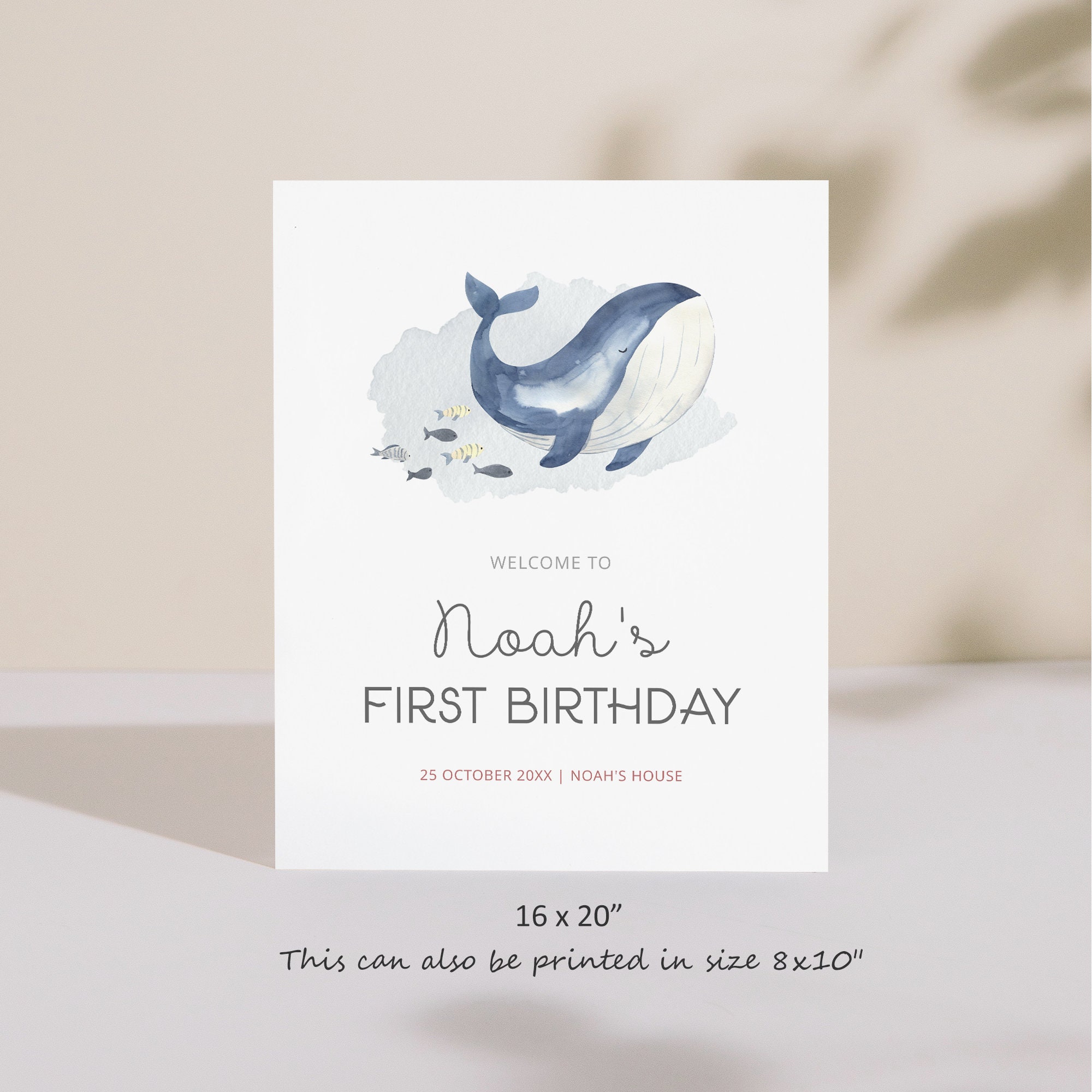 Editable Whale Birthday Welcome Sign, Ocean Party Welcome Sign, Under ...