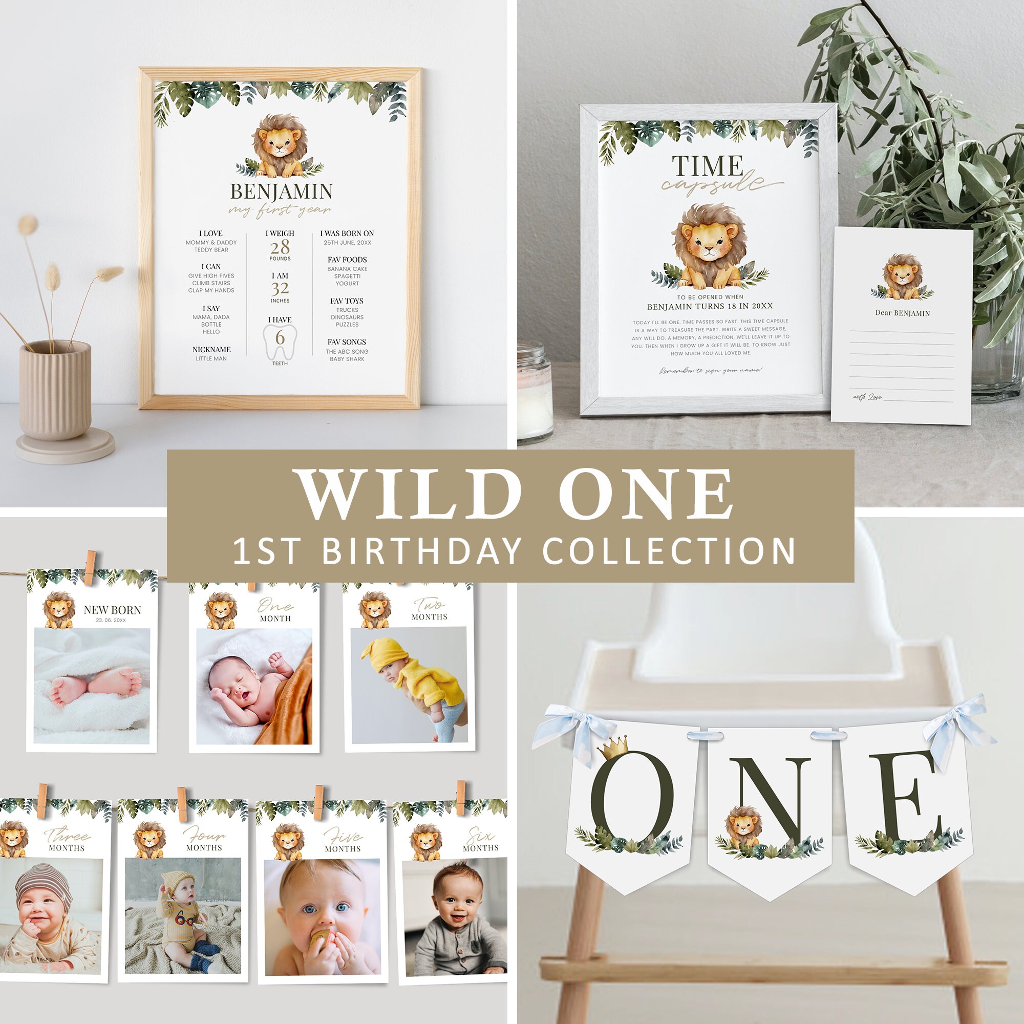 Editable Lion 1st Birthday Bundle, Lion Party Collection, Wild One ...