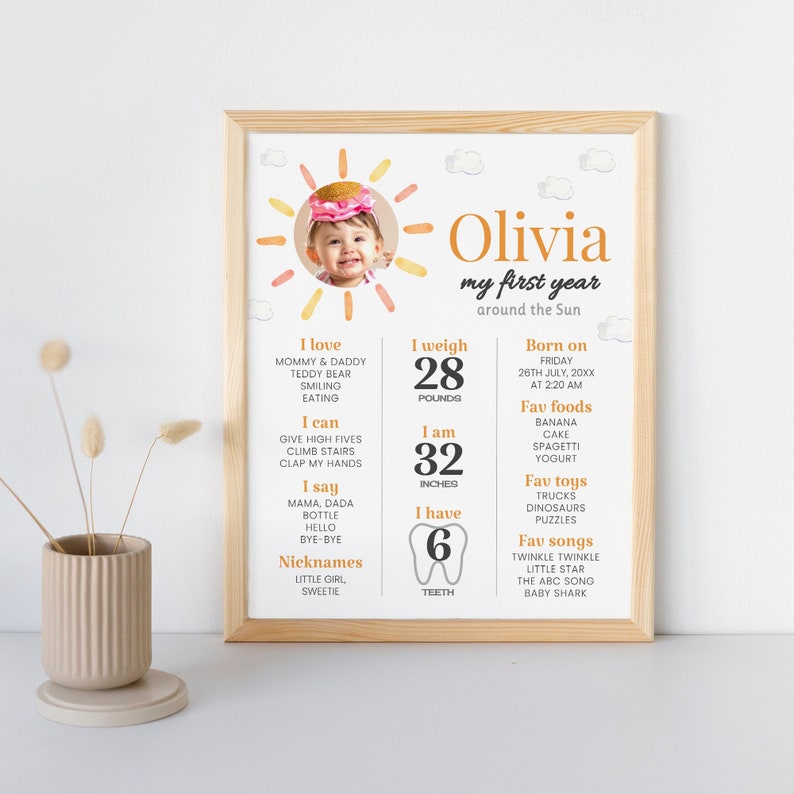 Editable Sunshine Milestone Sign, Photo Milestone Poster, Modern First ...