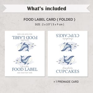 Editable Whale Birthday Food Label, Ocean Party Folded Card, Under the ...
