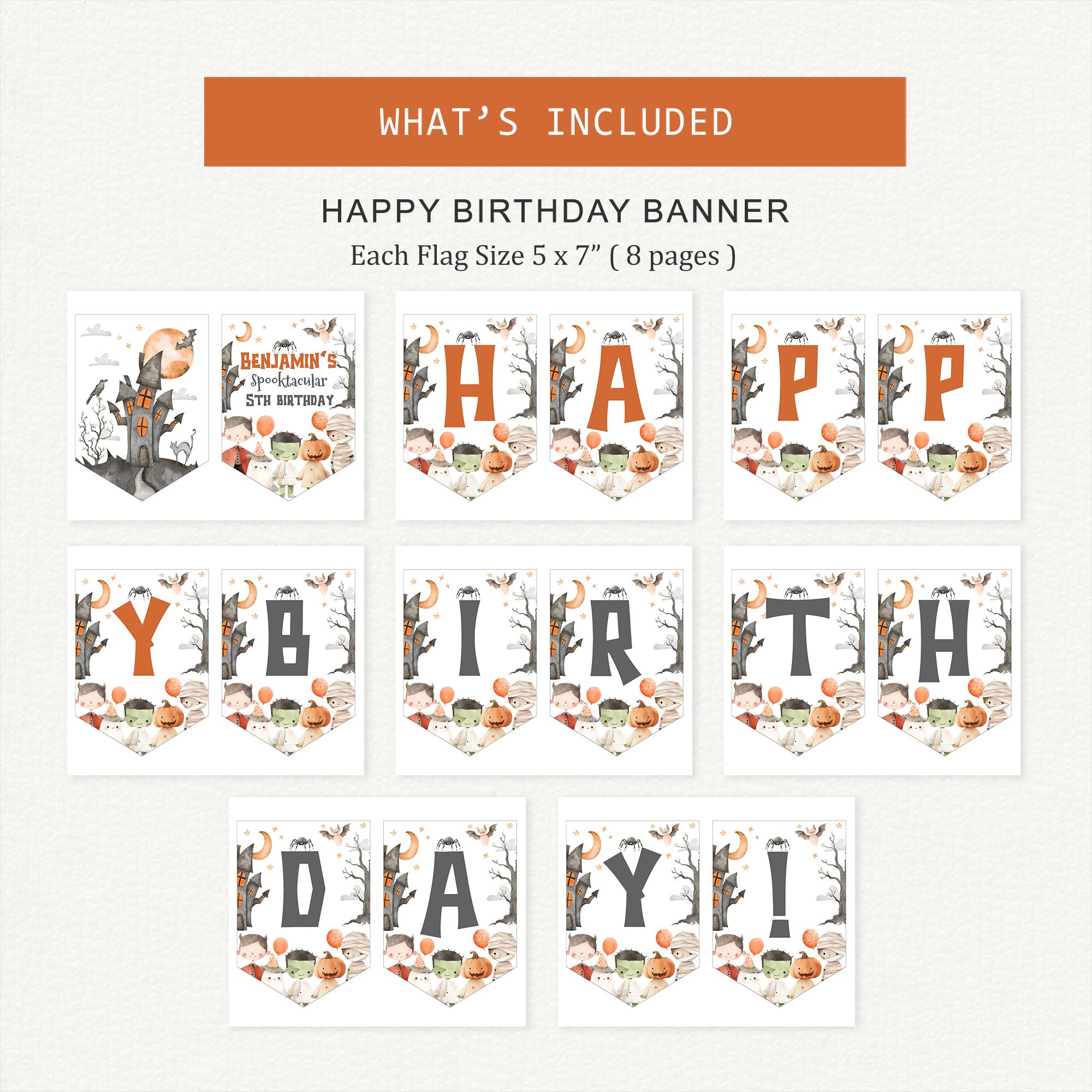 Halloween Happy Birthday Banner, Spooky Party Bunting Banner, Boy ...