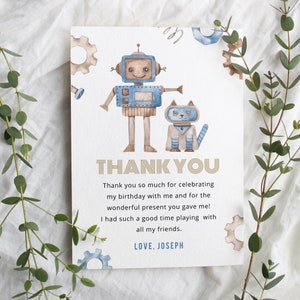 Editable Robot Party Thank You Card, Robot Birthday Thank You Note ...