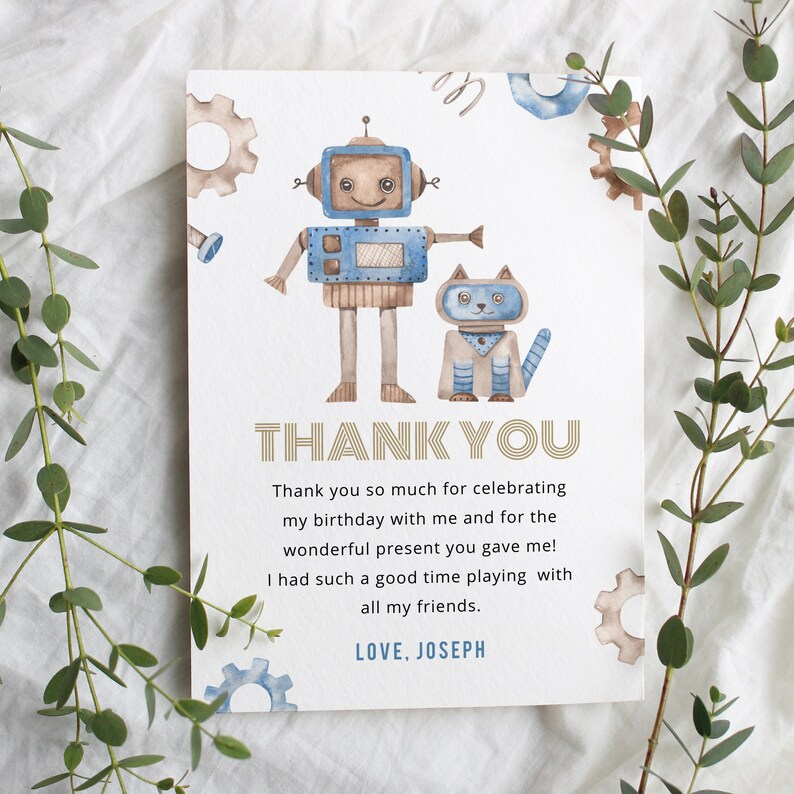 Editable Robot Party Thank You Card Robot Birthday Thank You - Etsy