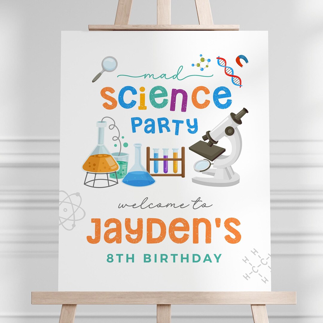 Editable Science Birthday Welcome Sign, Mad Scientist Party Welcome ...