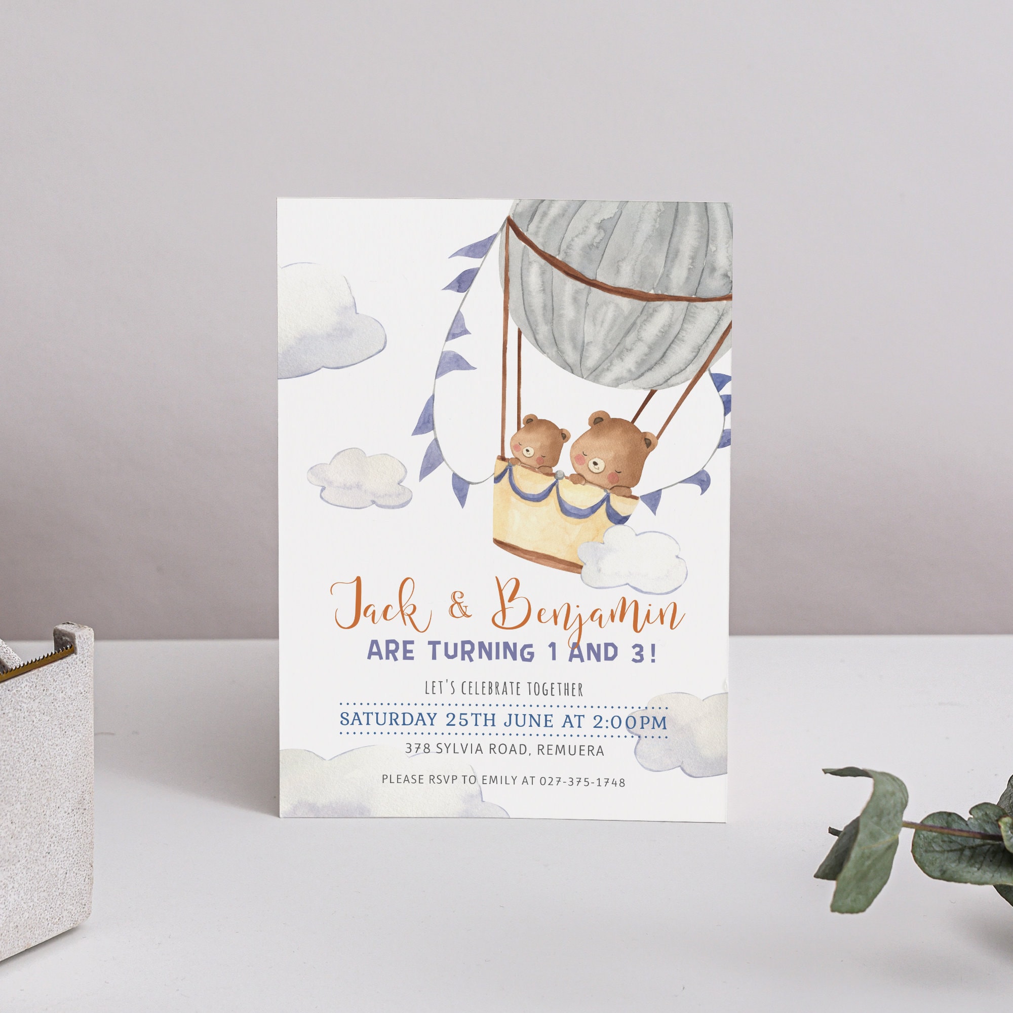 Editable Hot Air Balloon Birthday Invitation Teddy Bear - Etsy