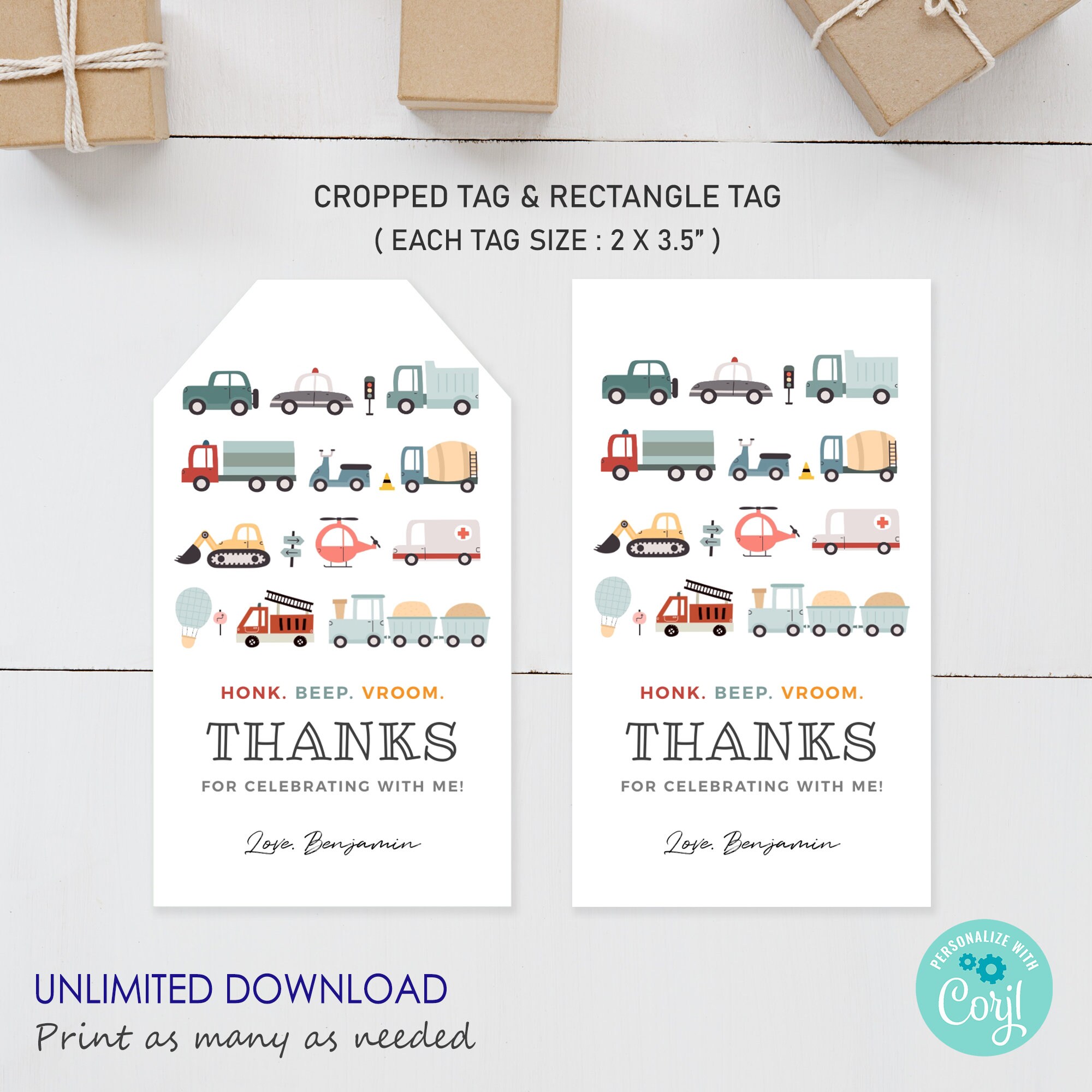 Editable Transportation Birthday Favor Tags, Minimalist Transportation ...